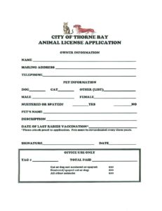 ANIMAL LICENSE APPLICATION FILLABLE – City of Thorne Bay