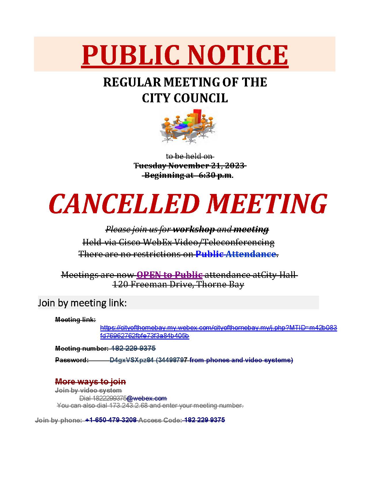 CANCELED – Nov 21, 2023 City Council Meeting – City of Thorne Bay
